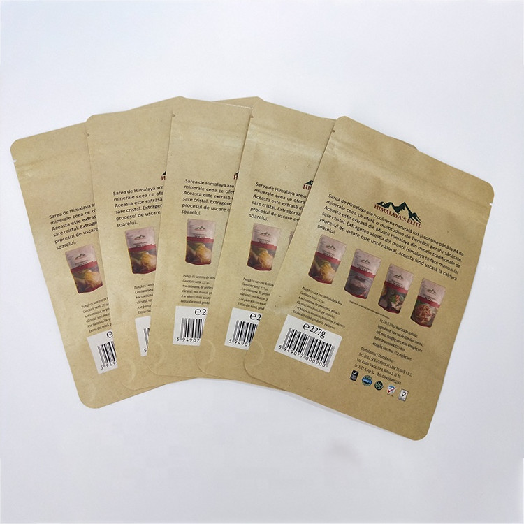 Custom printed kraft paper stand-up pouch resealed zipper