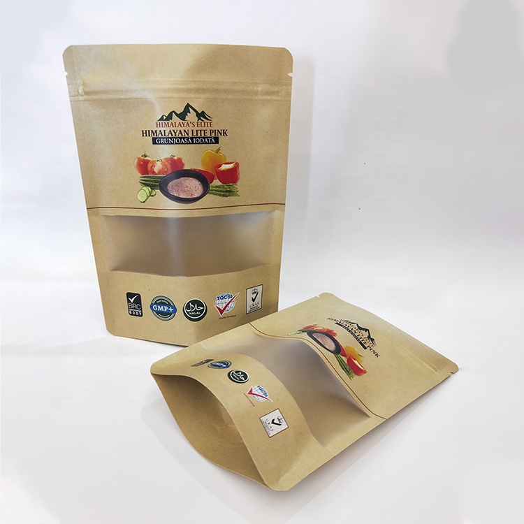 Custom printed kraft paper stand-up pouch resealed zipper