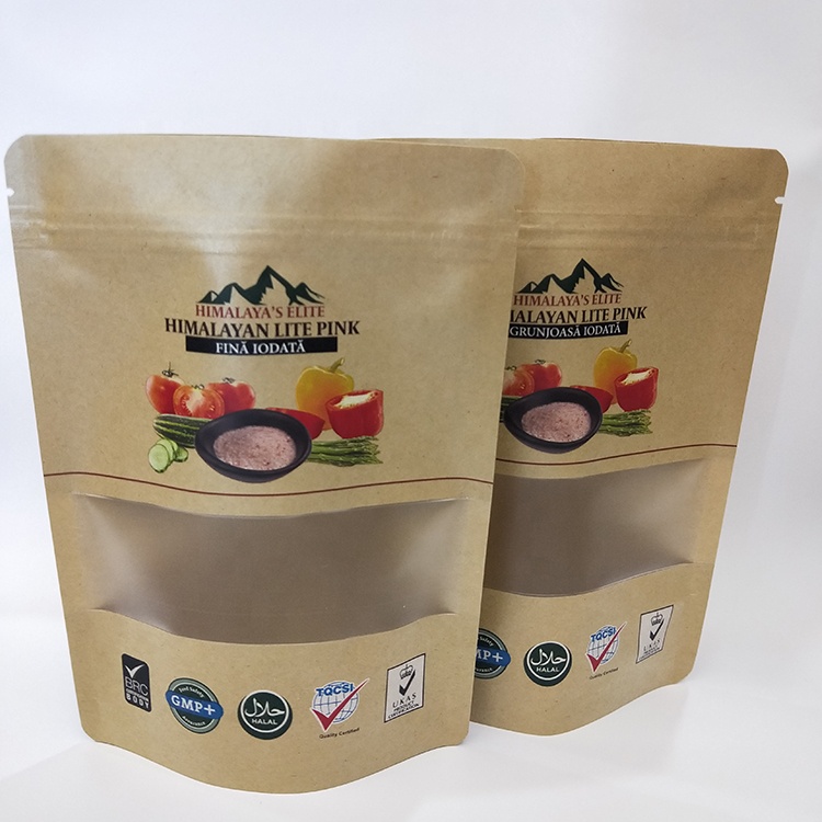 Custom printed kraft paper stand-up pouch resealed zipper