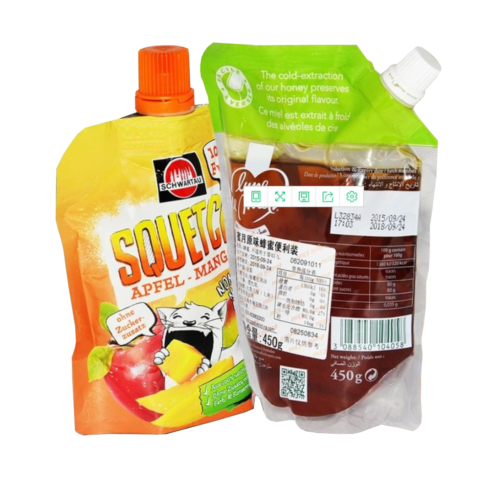 Customized energy drink reusable juice spout bag food spout bag